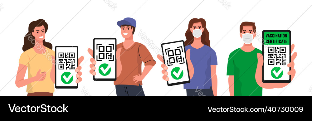 Man and woman with smartphone qr code Royalty Free Vector