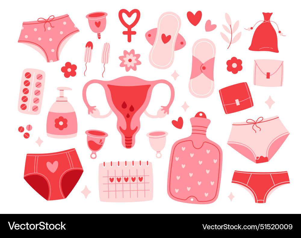Menstrual period set female products Royalty Free Vector