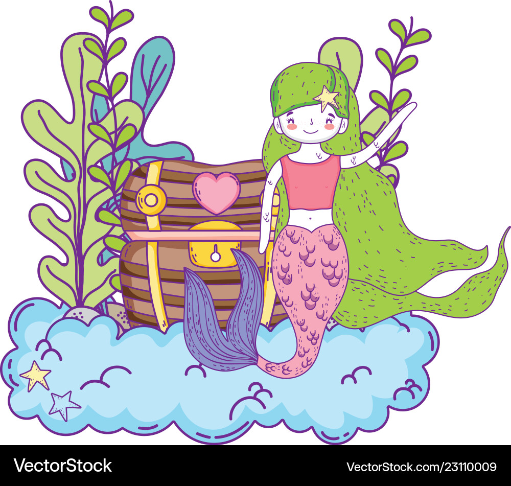Mermaid with treasure chest undersea scene Vector Image