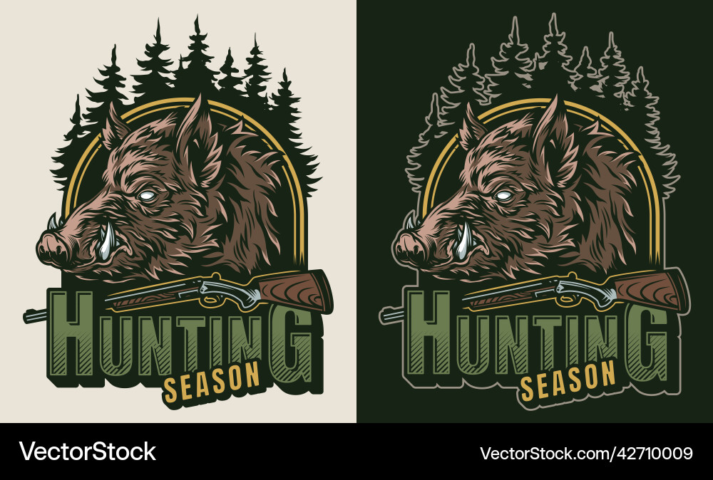 Vintage Wild Boar Hunting Logo Royalty Free Vector Image