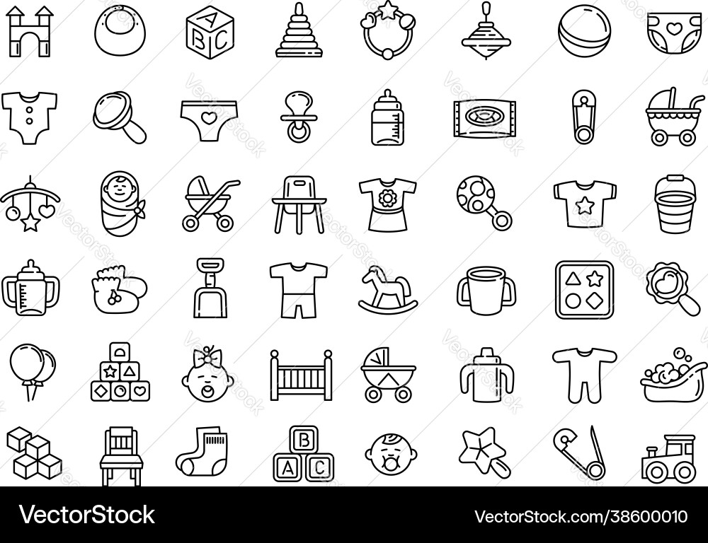 Baby items icons set outline style Royalty Free Vector Image