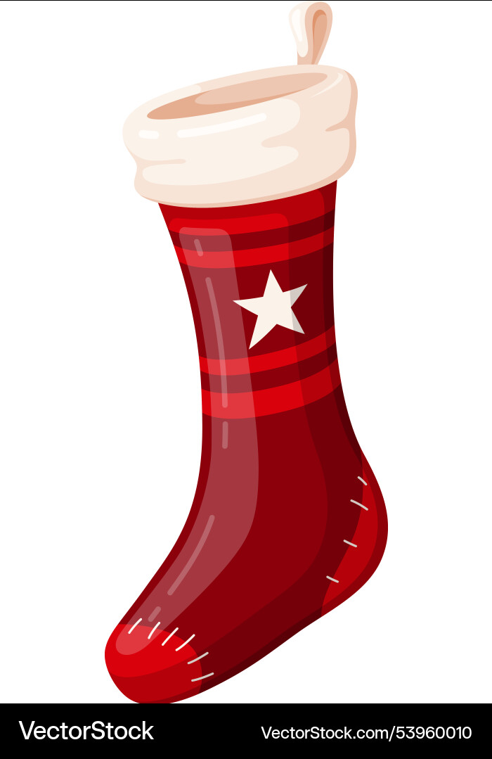 Bright red christmas stocking with white trim Vector Image