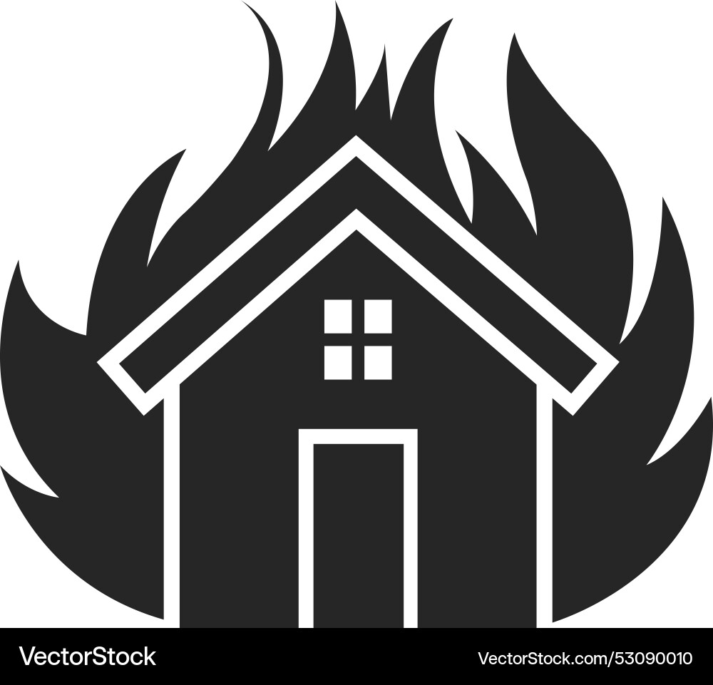 Burning house black icon emergency risk symbol Vector Image