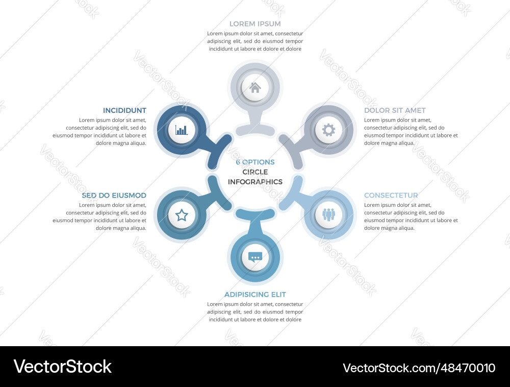 Circle diagram - six elements Royalty Free Vector Image