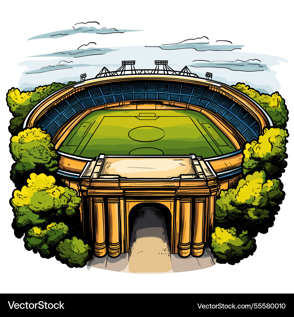 Comic hand-drawn of stamford bridge stadium Vector Image