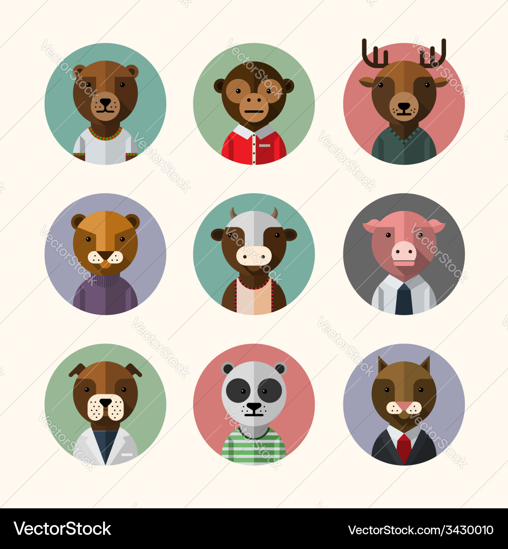 Flat design style animal avatar icon set Vector Image