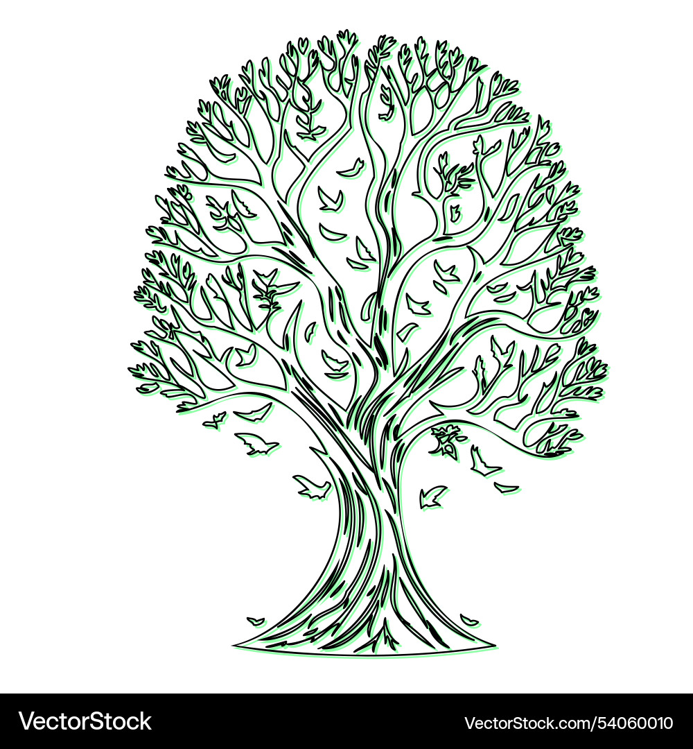 Haunted tree outline sketch green Royalty Free Vector Image