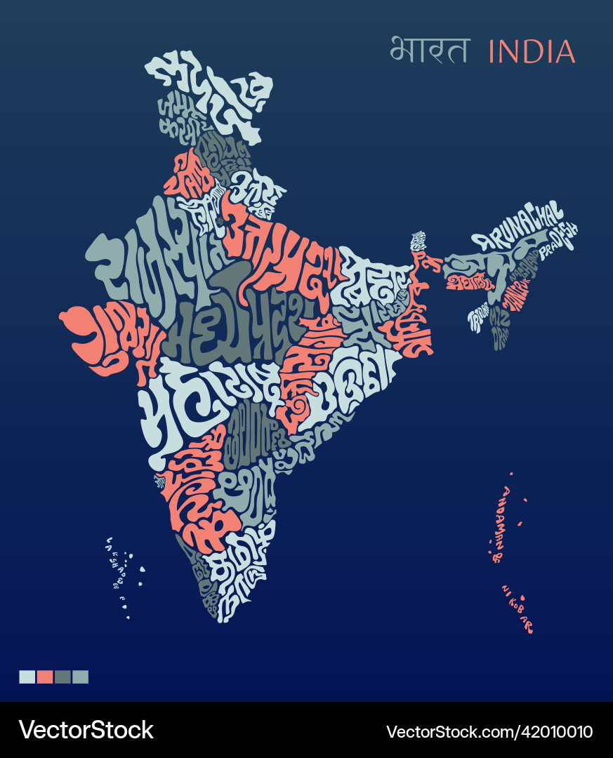 India map lettering with all indian state name Vector Image