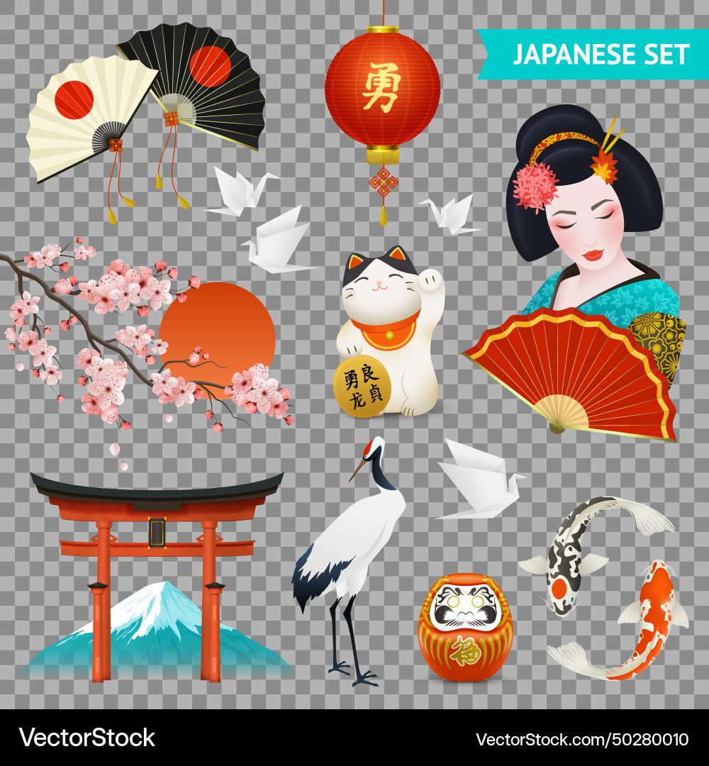 Japanese symbols set transparent Royalty Free Vector Image