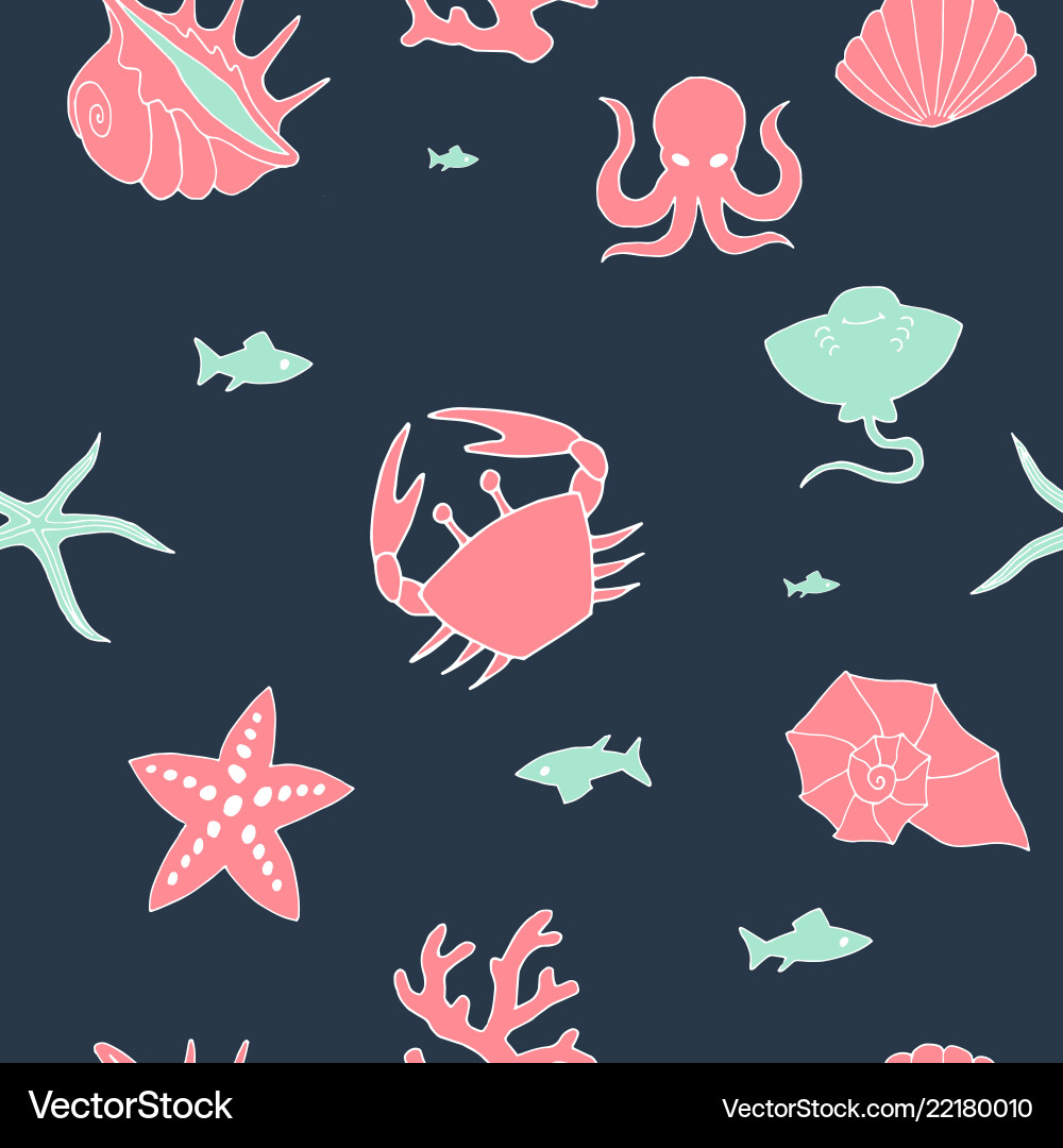 Marine color pattern with pictures in dark Vector Image