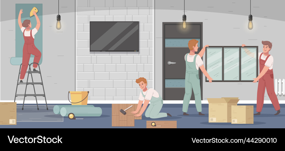 Renovation cartoon scene Royalty Free Vector Image