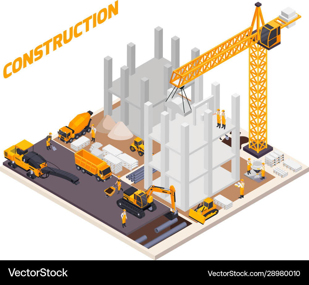 Road construction isometric composition Royalty Free Vector
