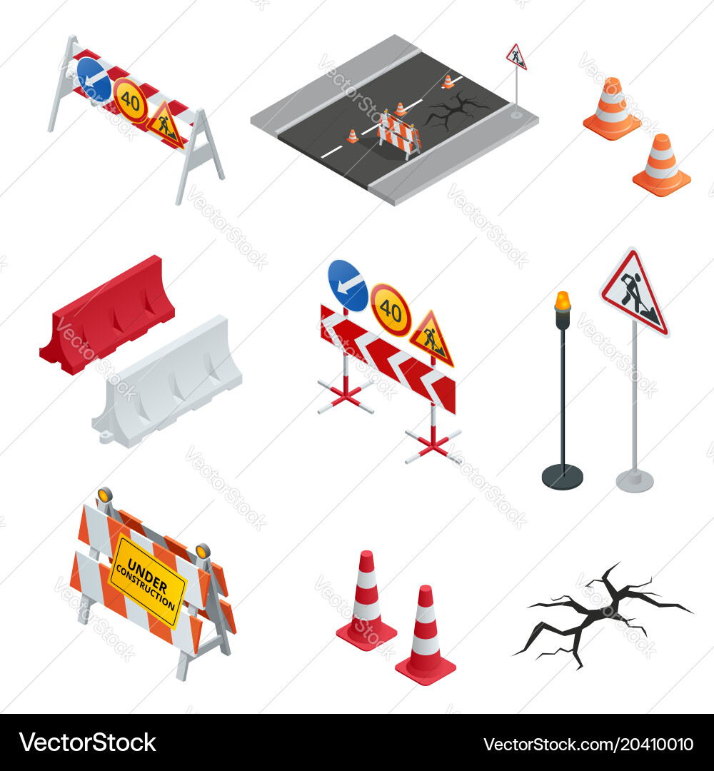 Road repair under construction signs flat Vector Image