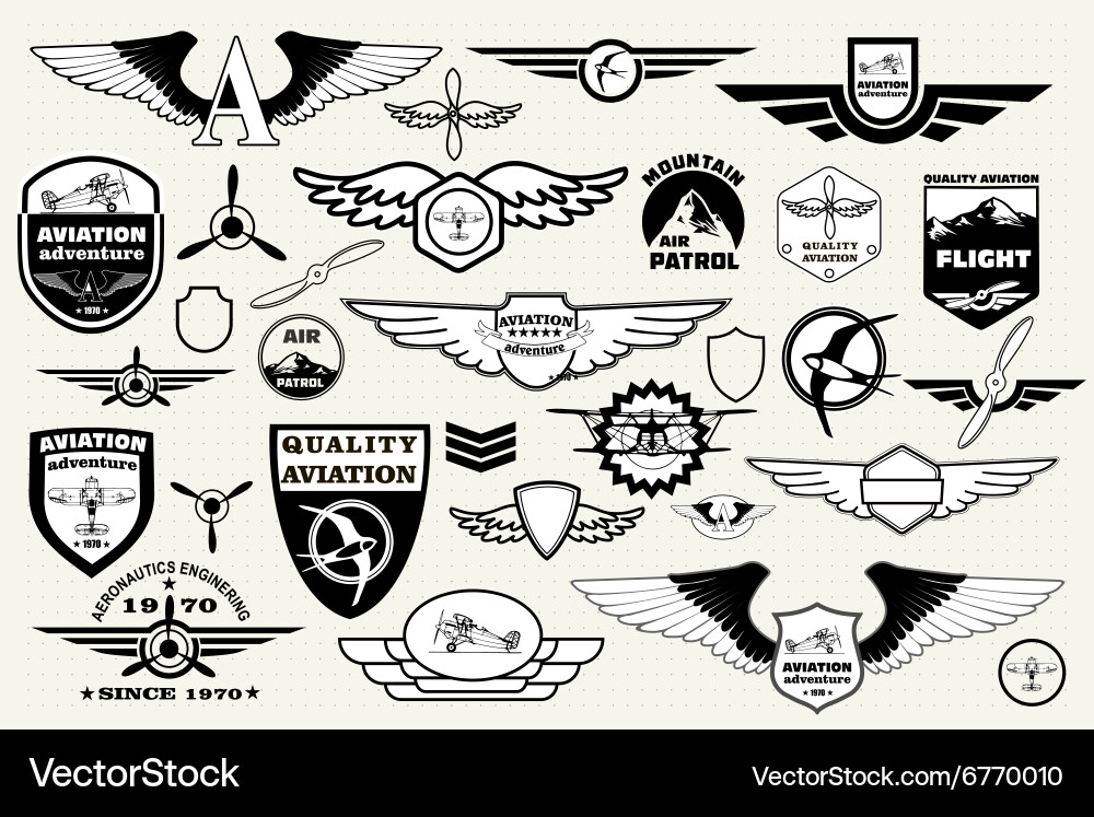 Set emblems elements badges logo aviation Vector Image