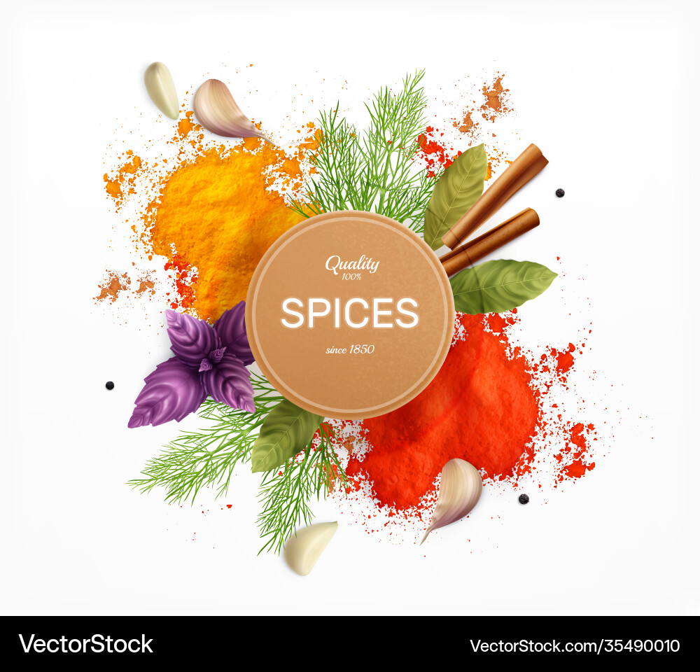 Spices and herbs realistic emblem Royalty Free Vector Image