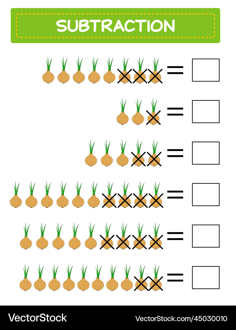 Subtraction math worksheet for kids developing Vector Image