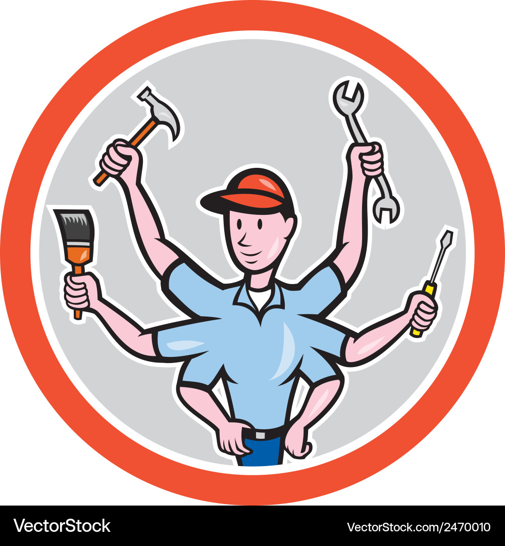 Tradesman worker six hand cartoon Royalty Free Vector Image