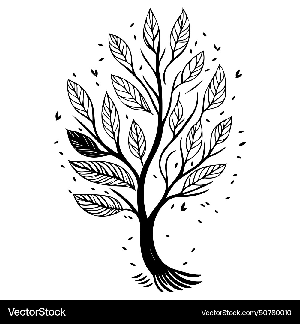 Tree half spring autumn floral sketch draw Vector Image