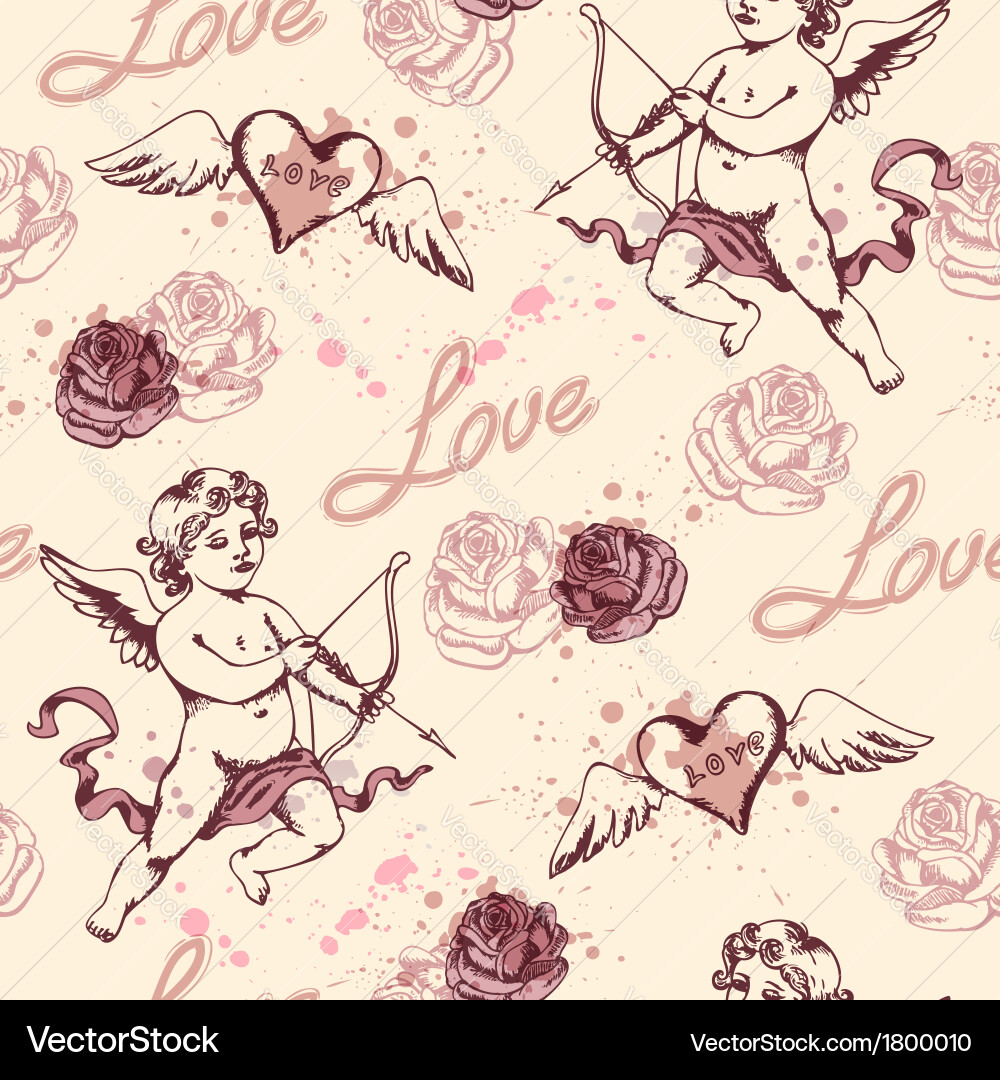 Vintage seamless pattern with cupid for valentines
