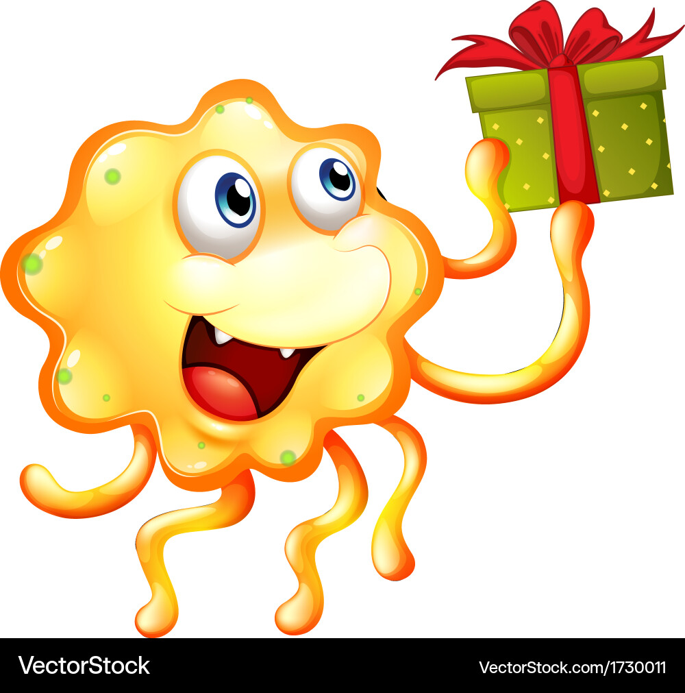 A monster holding gift with red ribbon Royalty Free Vector