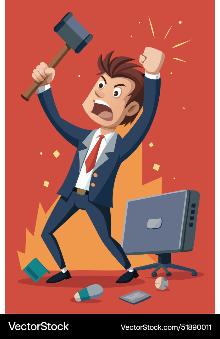Angry businessman smashing computer Royalty Free Vector