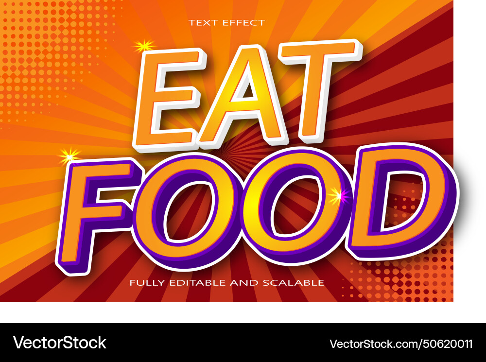 Eat food editable text effect 3 dimension Vector Image