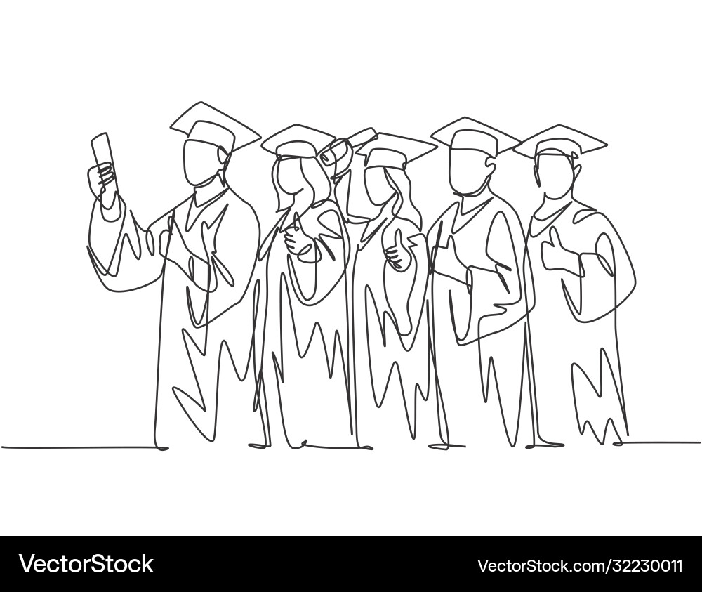 Education concept one line drawing group young Vector Image