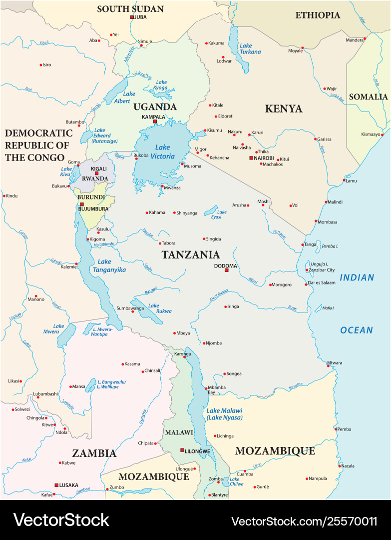 Great African Lakes Map Royalty Free Vector Image