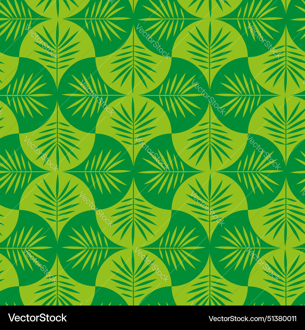 Green palm leaves on scallop seamless pattern Vector Image