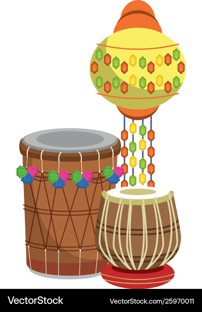 Indian Tabla Drums with Paper Lantern Royalty Free Vector