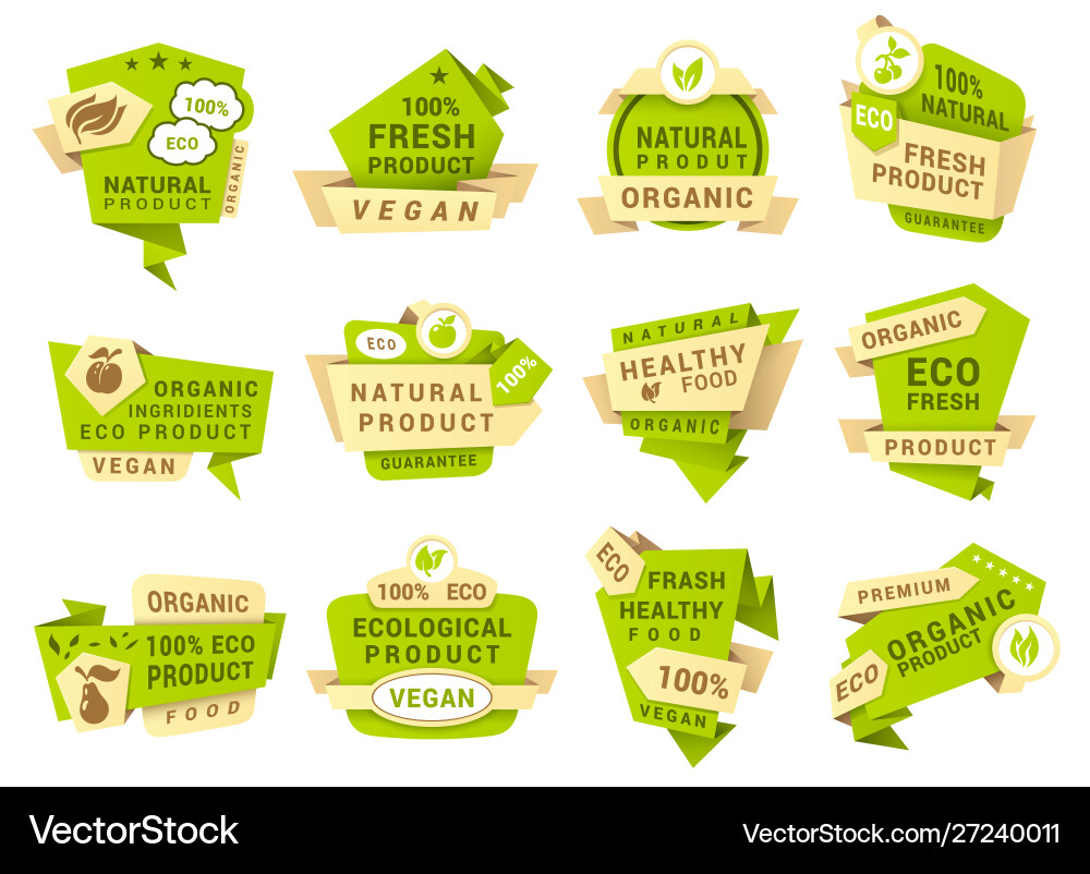 Natural product labels patches templates Vector Image