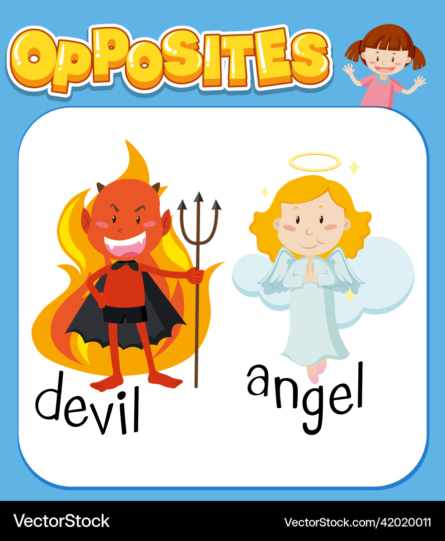 Opposite words for devil and angel Royalty Free Vector Image