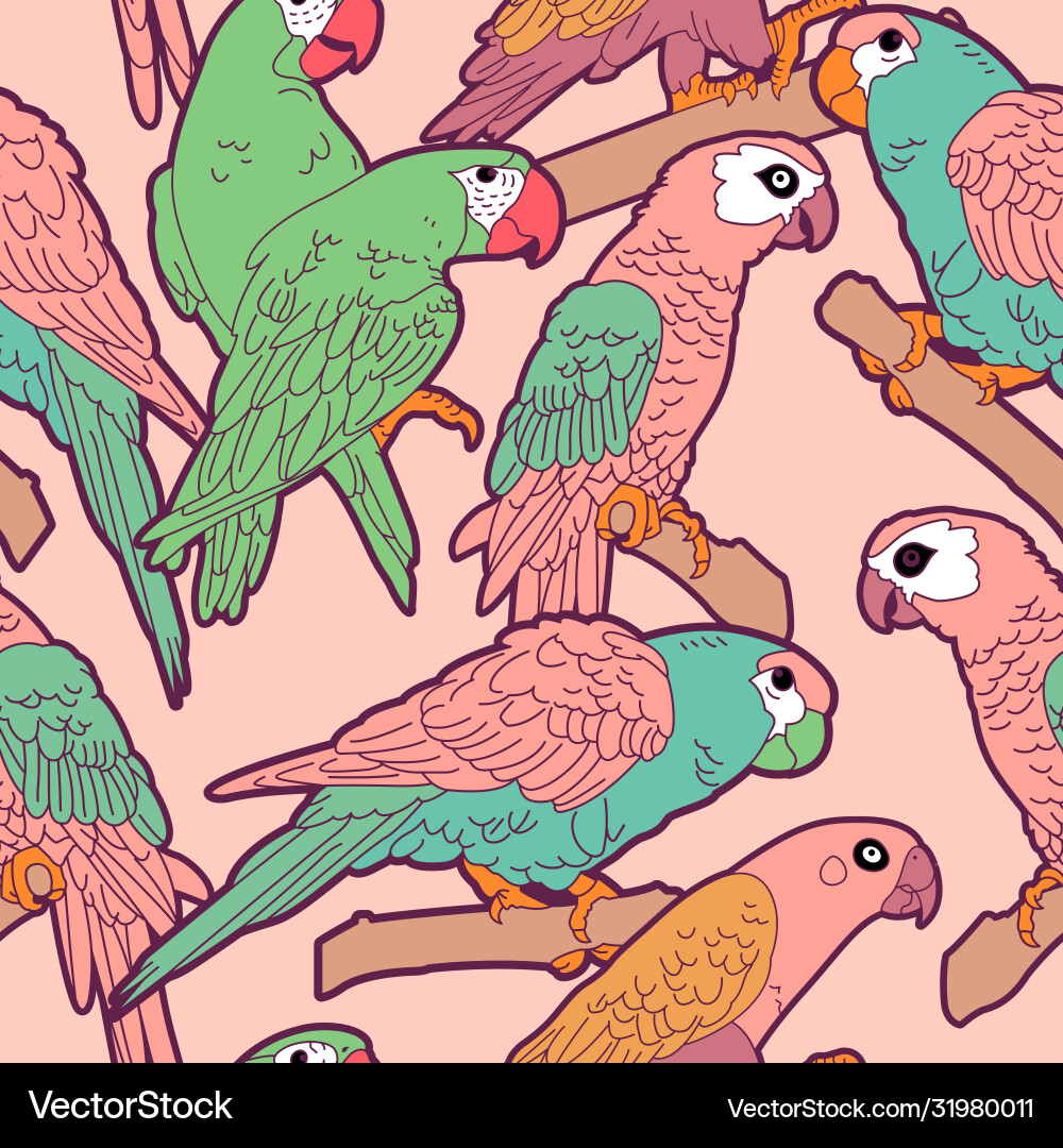 Pastel parrots birds seamless pattern pink Vector Image