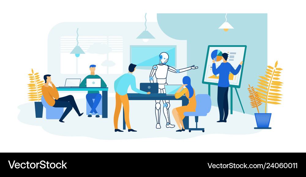 Robot and people work together future technology Vector Image