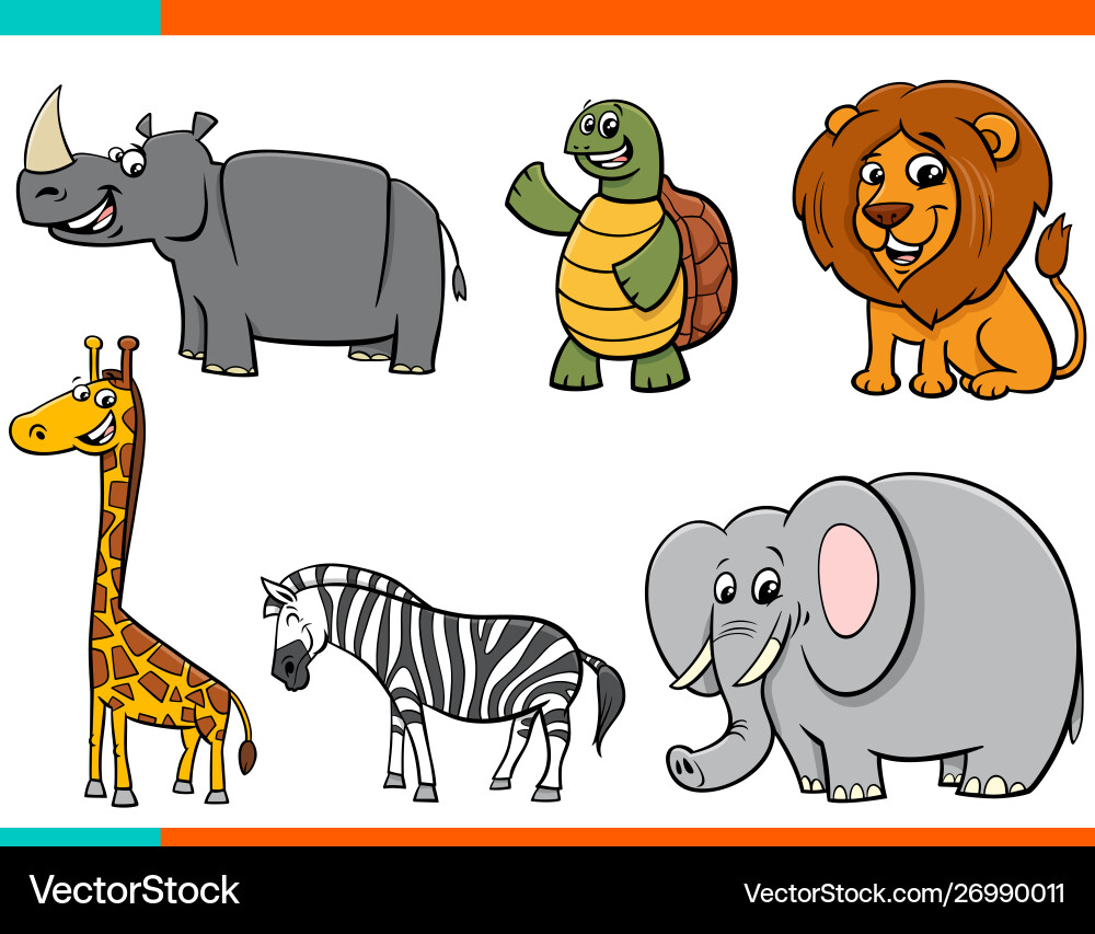 Set cartoon happy animal characters Royalty Free Vector