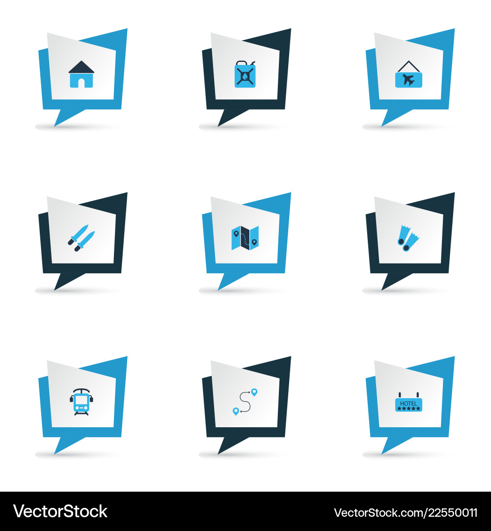 Travel icons colored set with map route Royalty Free Vector