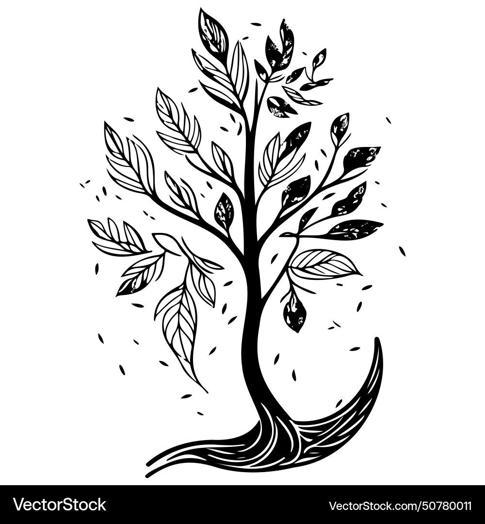 Tree half spring autumn floral sketch draw Vector Image