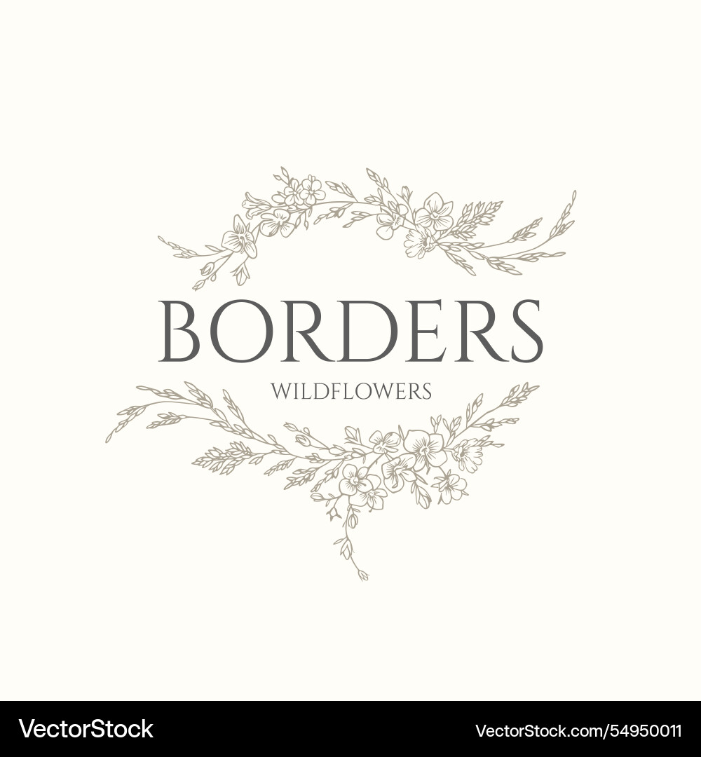 Wildflowers borders hand drawn flower and grass Vector Image