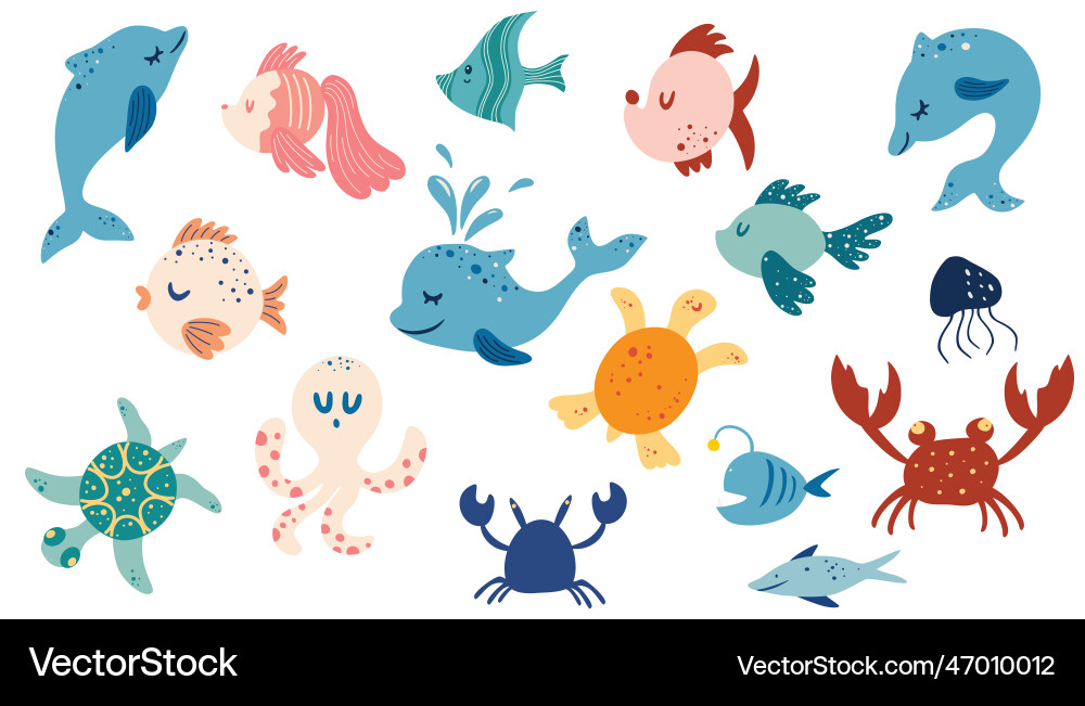 0358 sea animals Royalty Free Vector Image - VectorStock