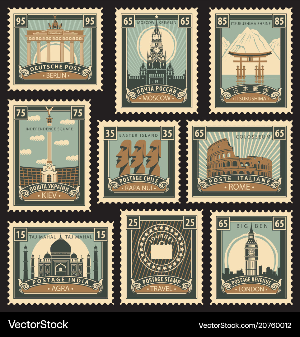 Architectural Landmarks Stamps Royalty Free Vector Image