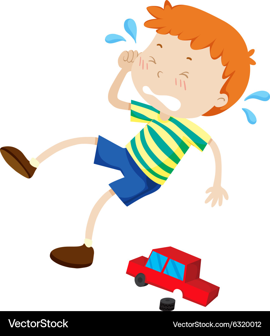 Boy crying because of broken toy Royalty Free Vector Image