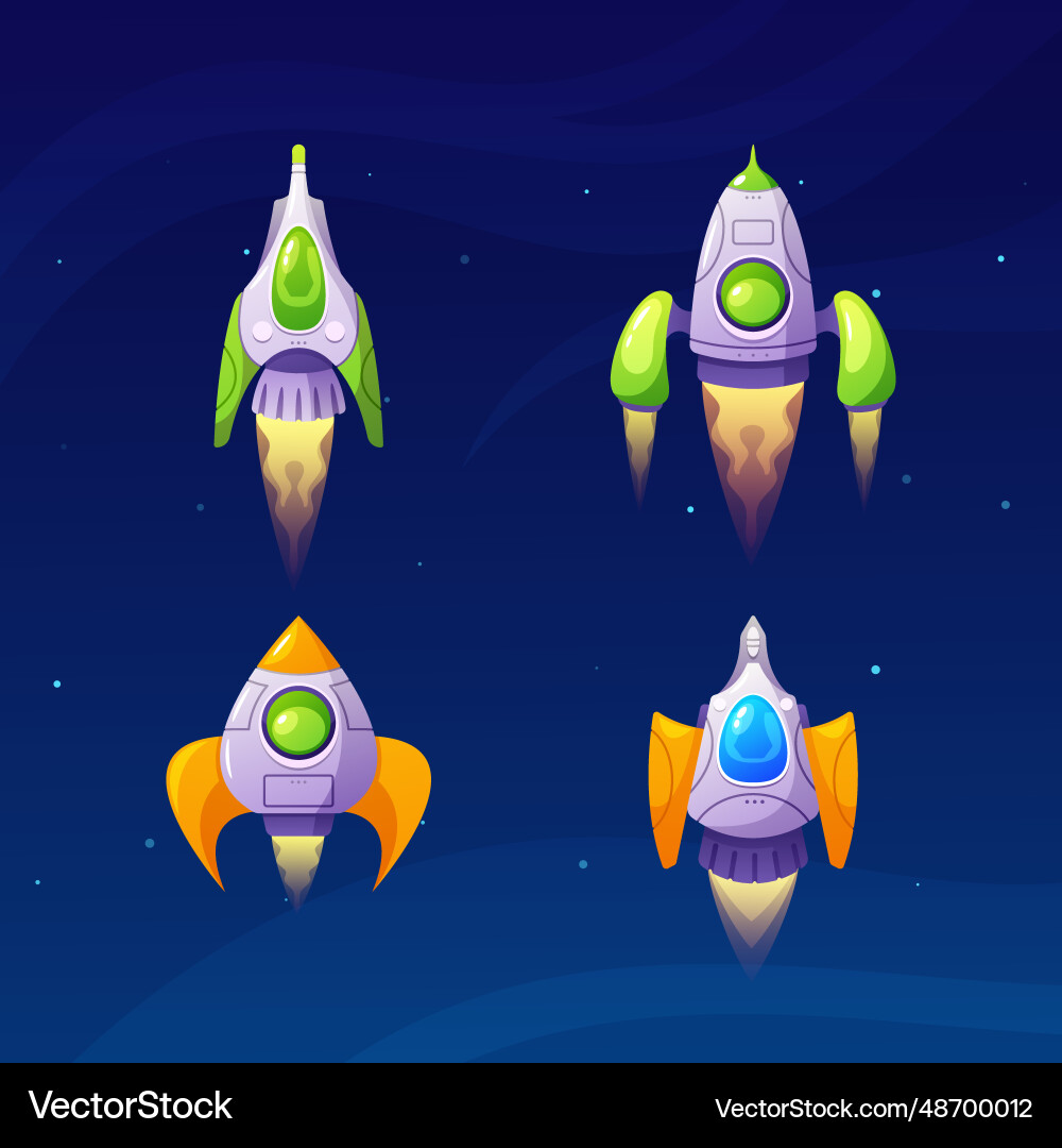 Cartoon alien space ships rockets fantasy Vector Image
