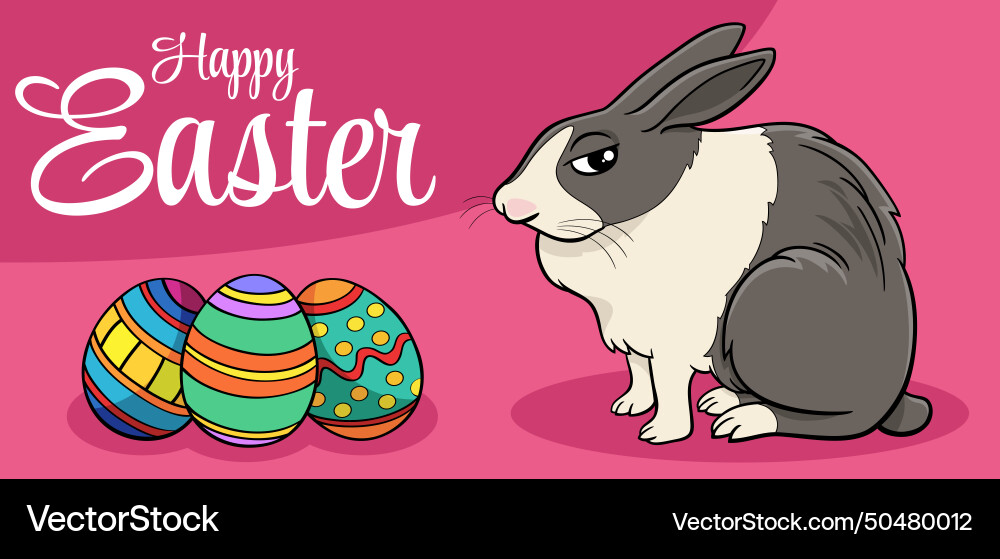 Cartoon easter bunny with eggs greeting Royalty Free Vector