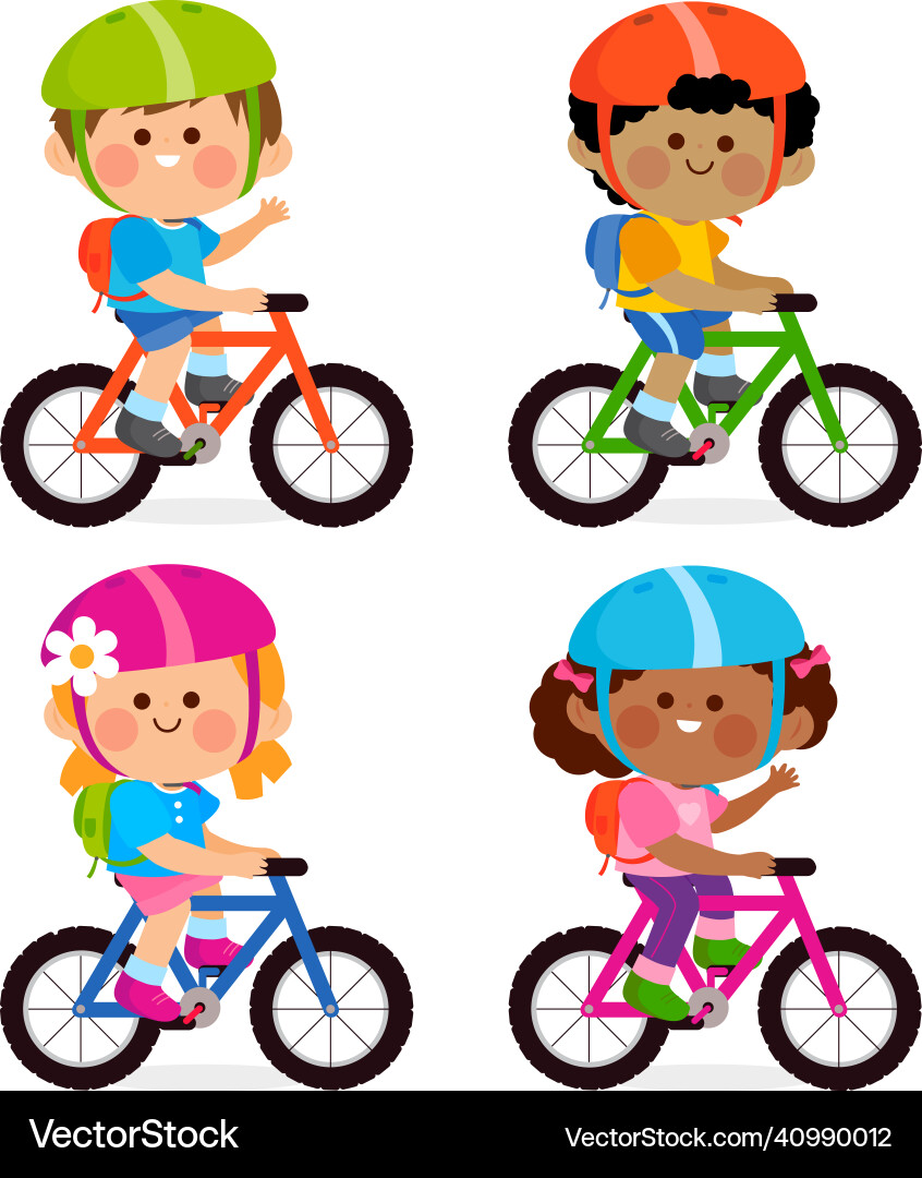 Children riding bicycles Royalty Free Vector Image