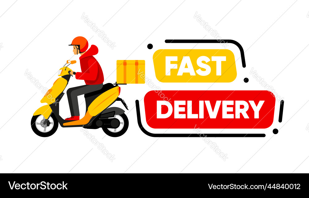 Fast delivery banner scooter with a man Royalty Free Vector