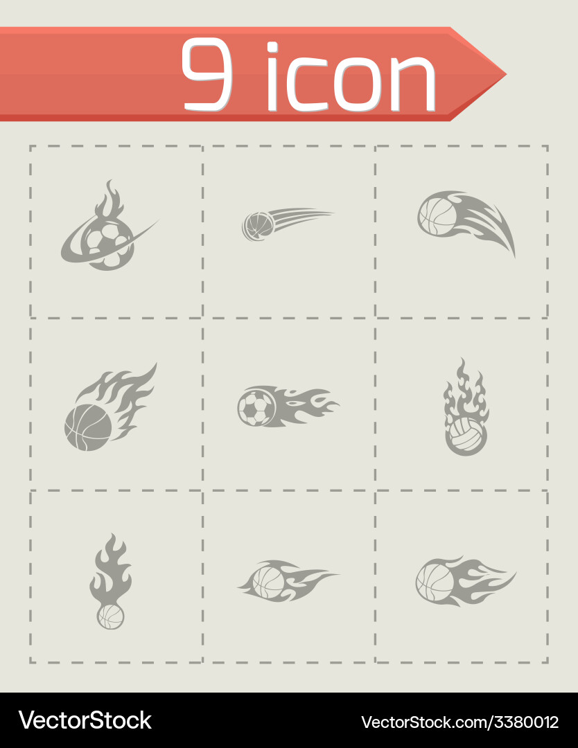Fire sport balls icons set Royalty Free Vector Image
