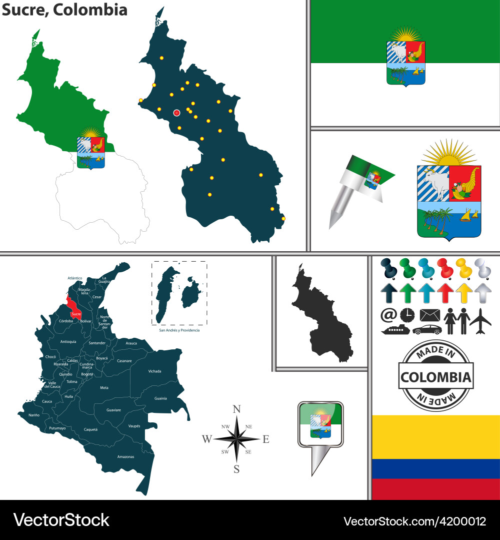 Map of sucre Royalty Free Vector Image - VectorStock