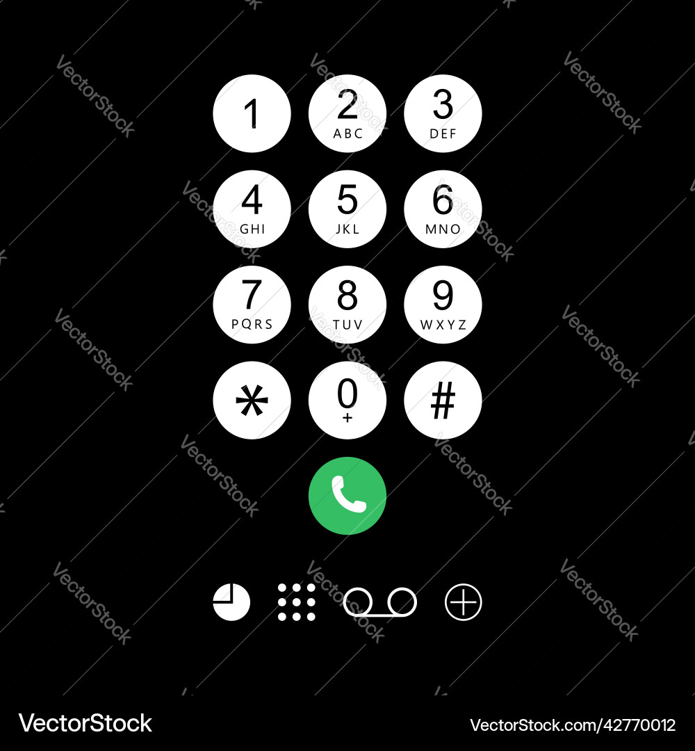 Phone keypad dial numbers on smartphone screen Vector Image
