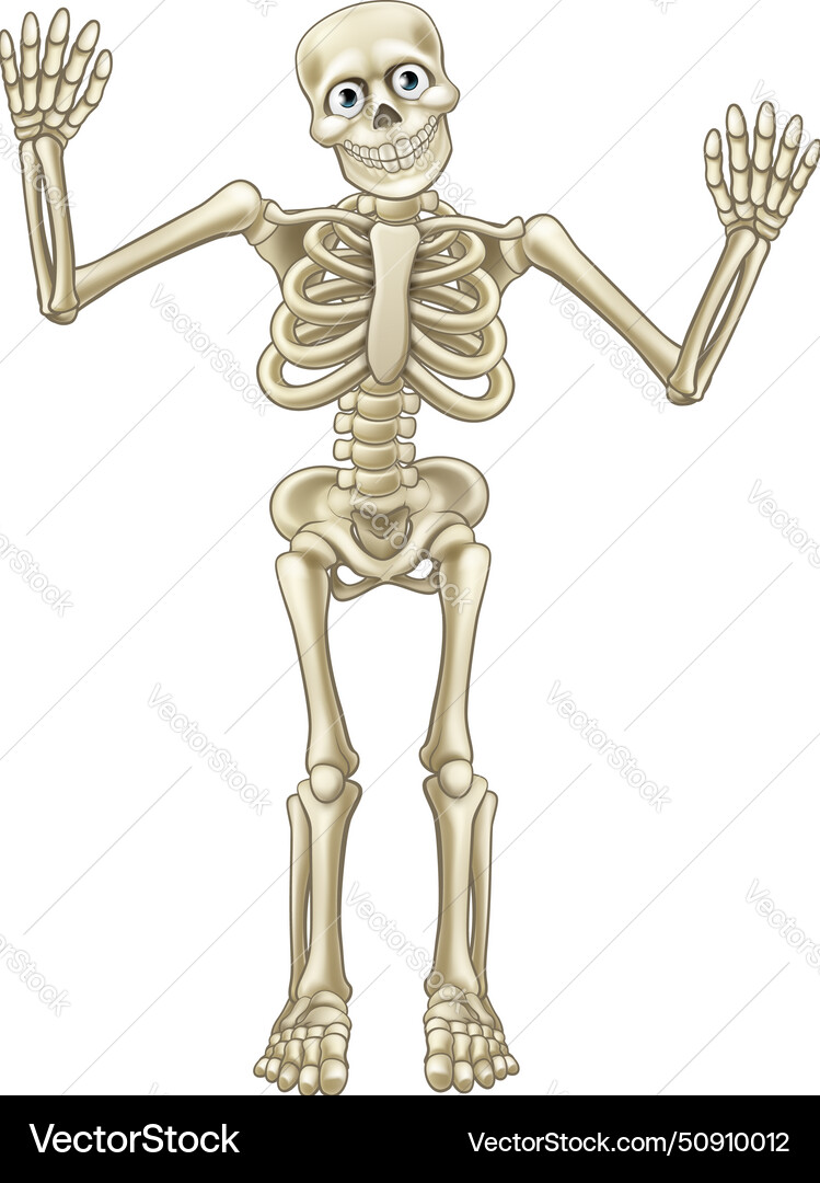 Skeleton cartoon waving hands Royalty Free Vector Image