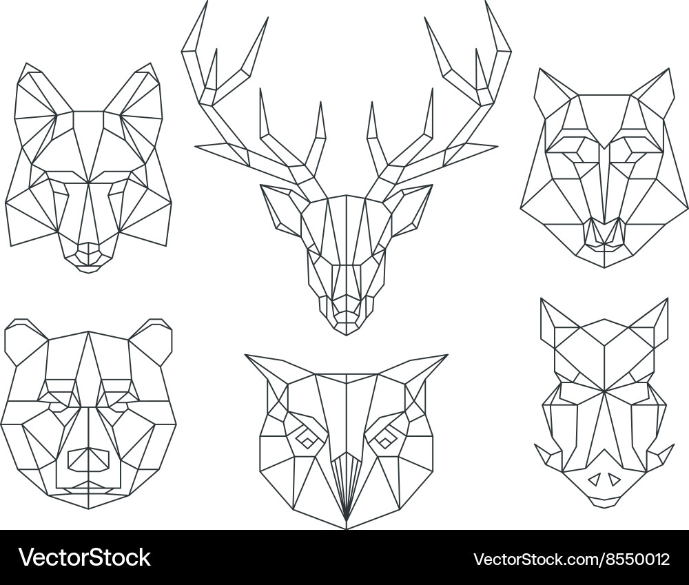Triangular Animal Heads - Minimalist Line Art Vector Image